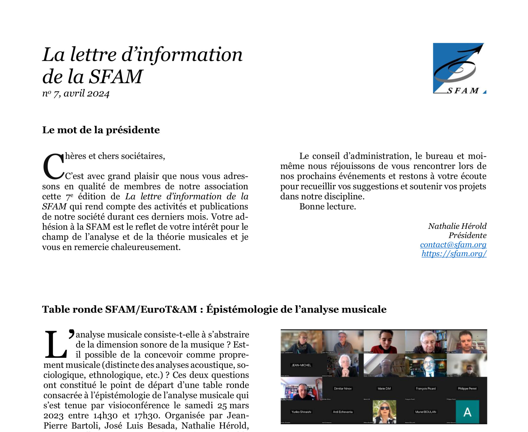 La lettre d’information de la SFAM n° 7 (avril 2024) – SFAM